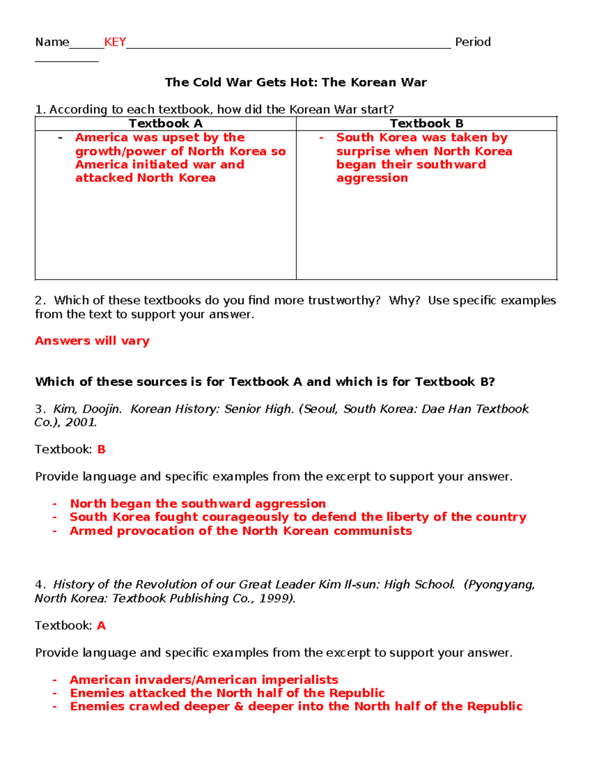 Korean war text analysis activity key - - Studocu
