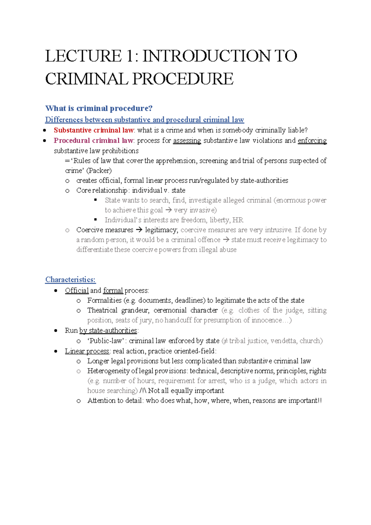 Lecture 1 extra notes - LECTURE 1: INTRODUCTION TO CRIMINAL PROCEDURE ...