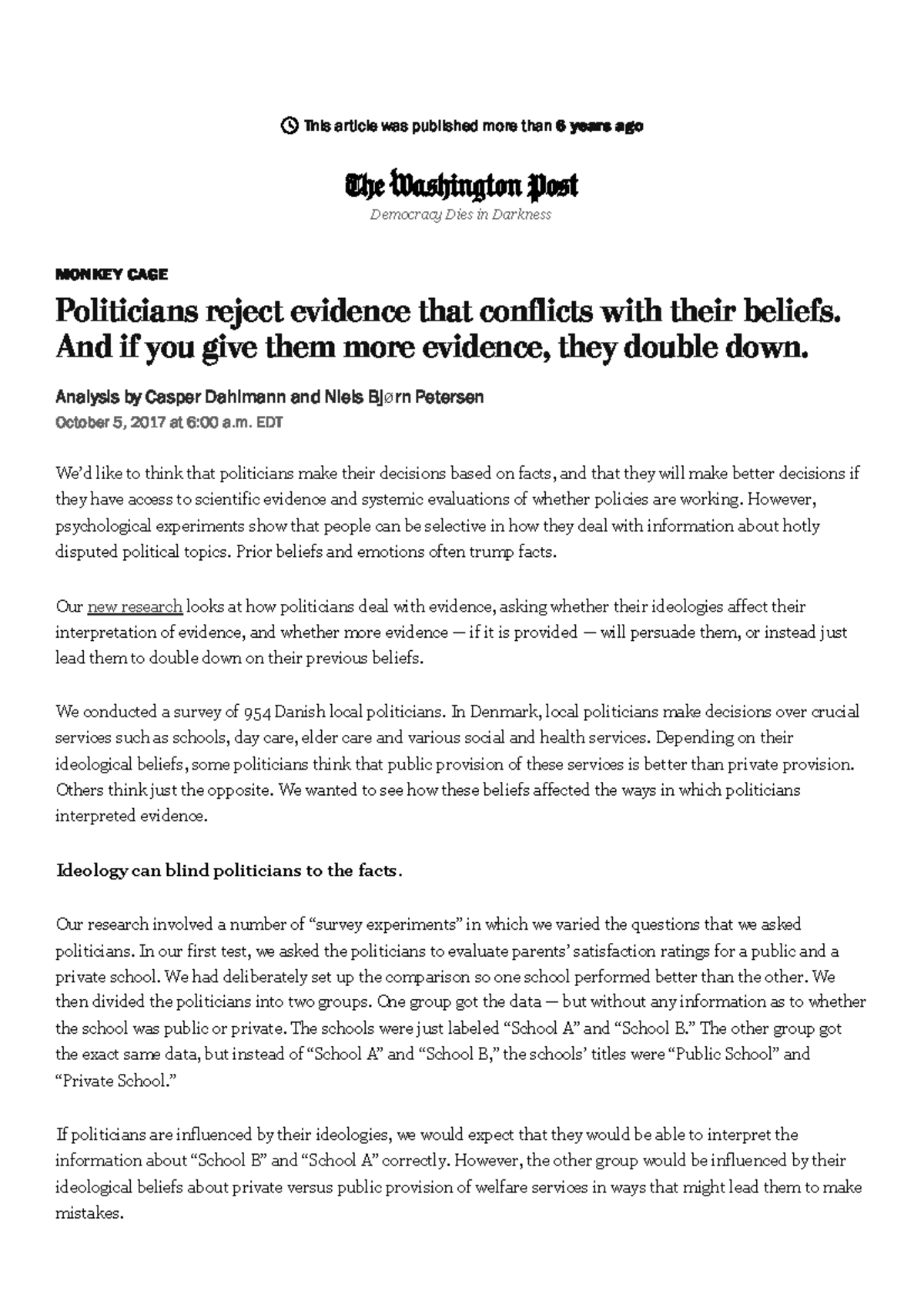 Politicians reject evidence that conflicts with their beliefs - And if ...