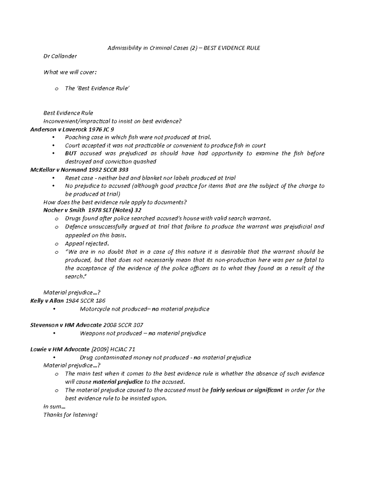 Admissibility 2 lecture 13 - Admissibility in Criminal Cases (2) – BEST ...