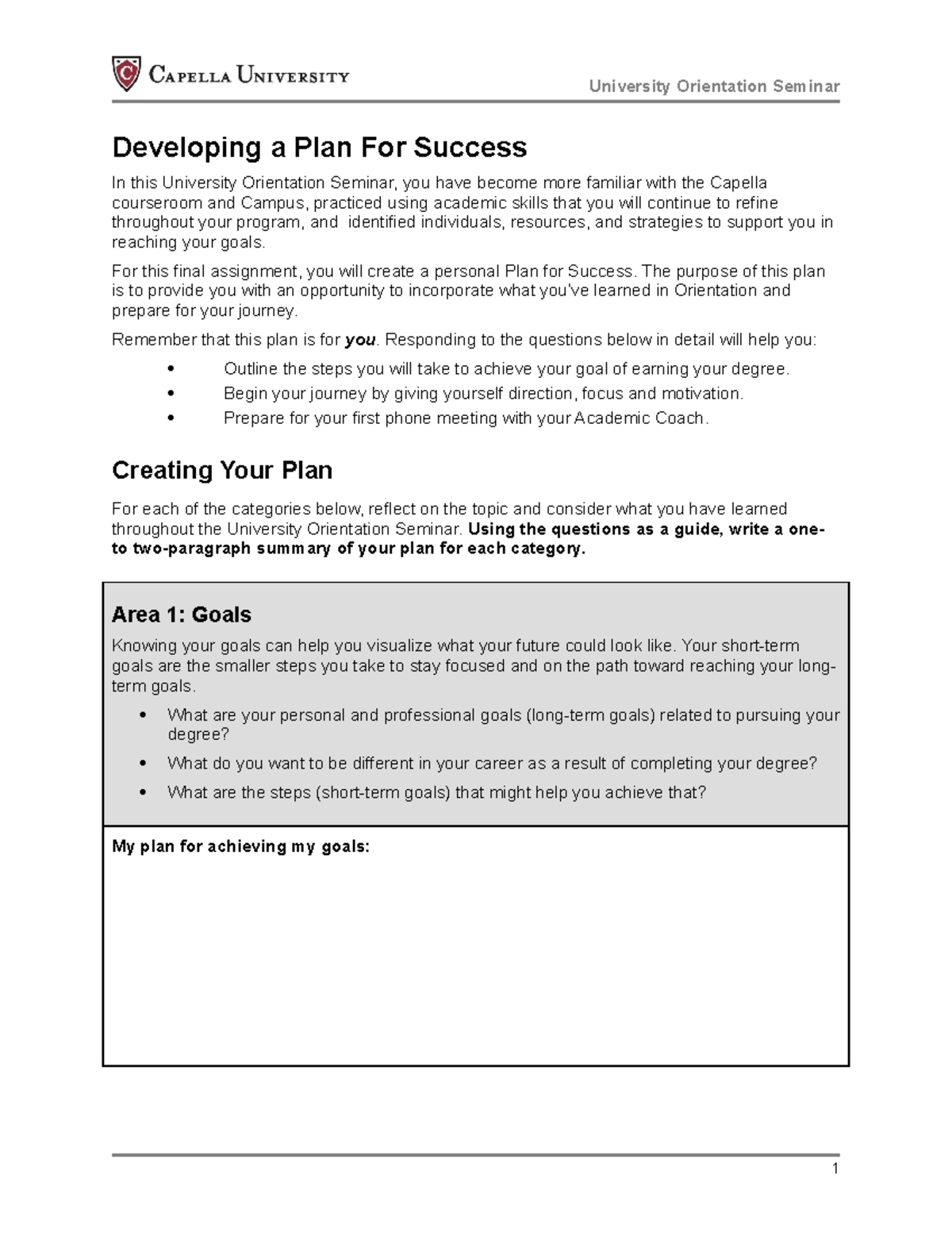 Cf developing a plan worksheet - Developing a Plan For Success In this ...