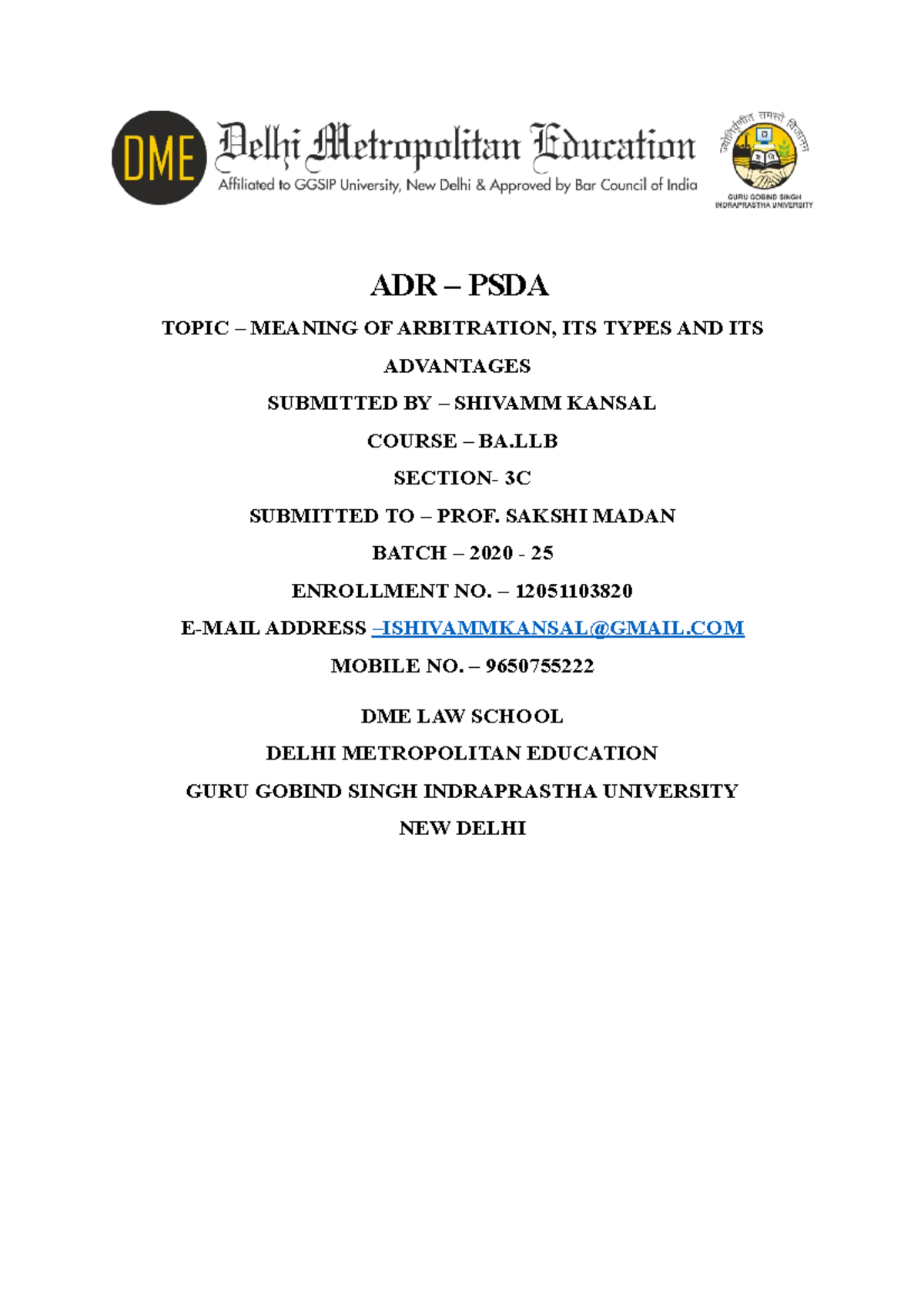 ADR - Shivamm Kansal - ADR assignment - ADR – PSDA TOPIC – MEANING OF ...