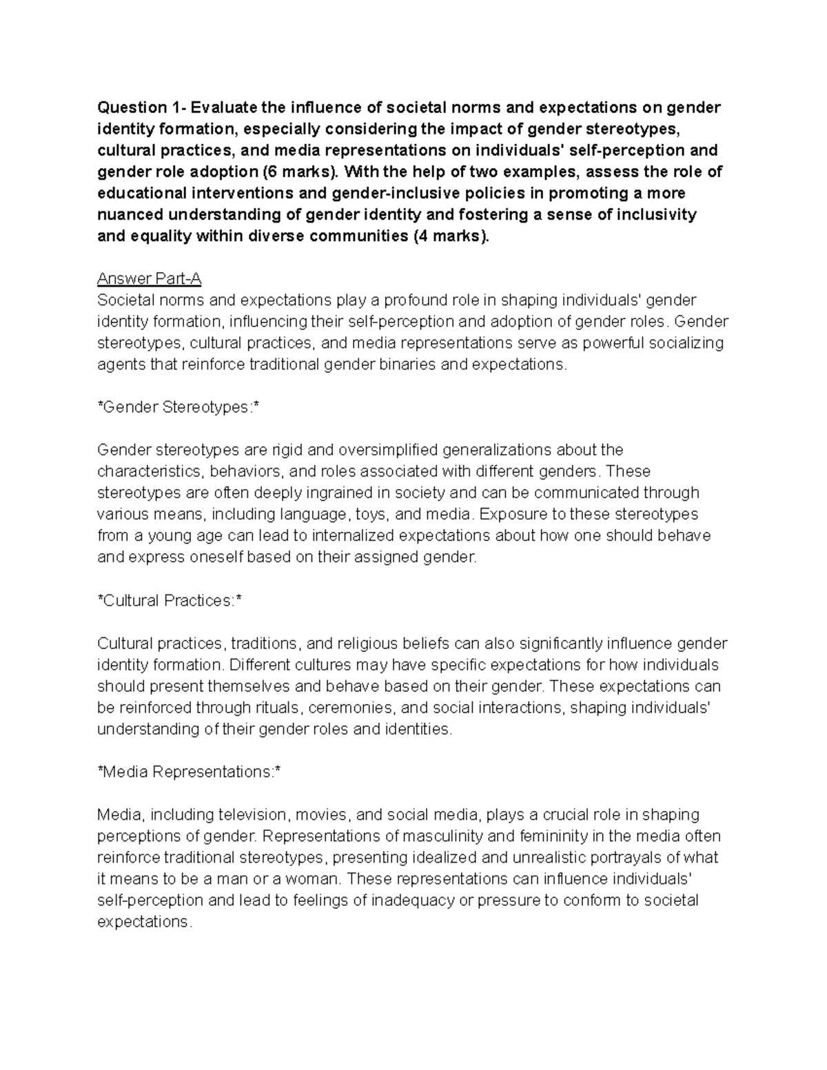 Developmental psy sample question answer - Question 1- Evaluate the ...