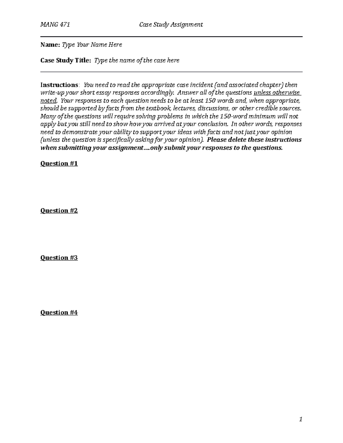 Case Study Template (OM SP17) - MANG 471 Case Study Assignment Name ...