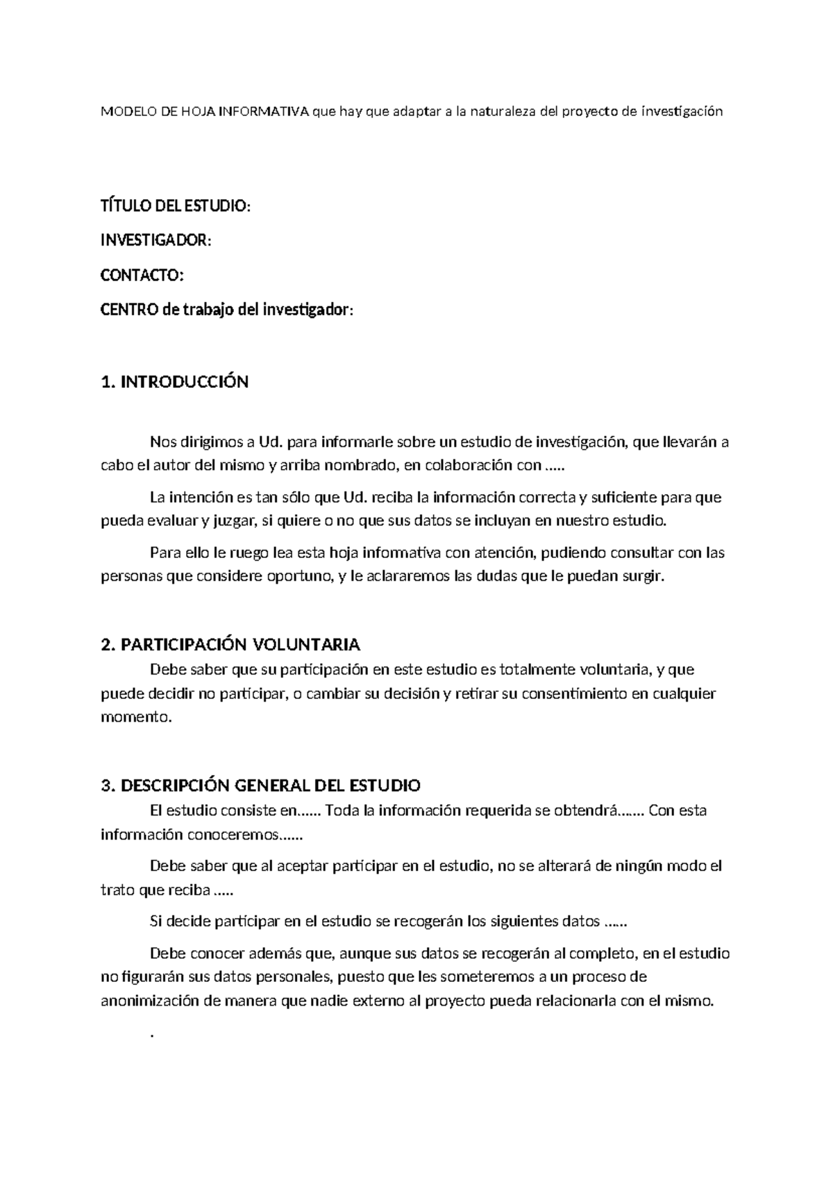 Ejemplo de Modelo DE HOJA Informativa - MODELO DE HOJA INFORMATIVA que ...
