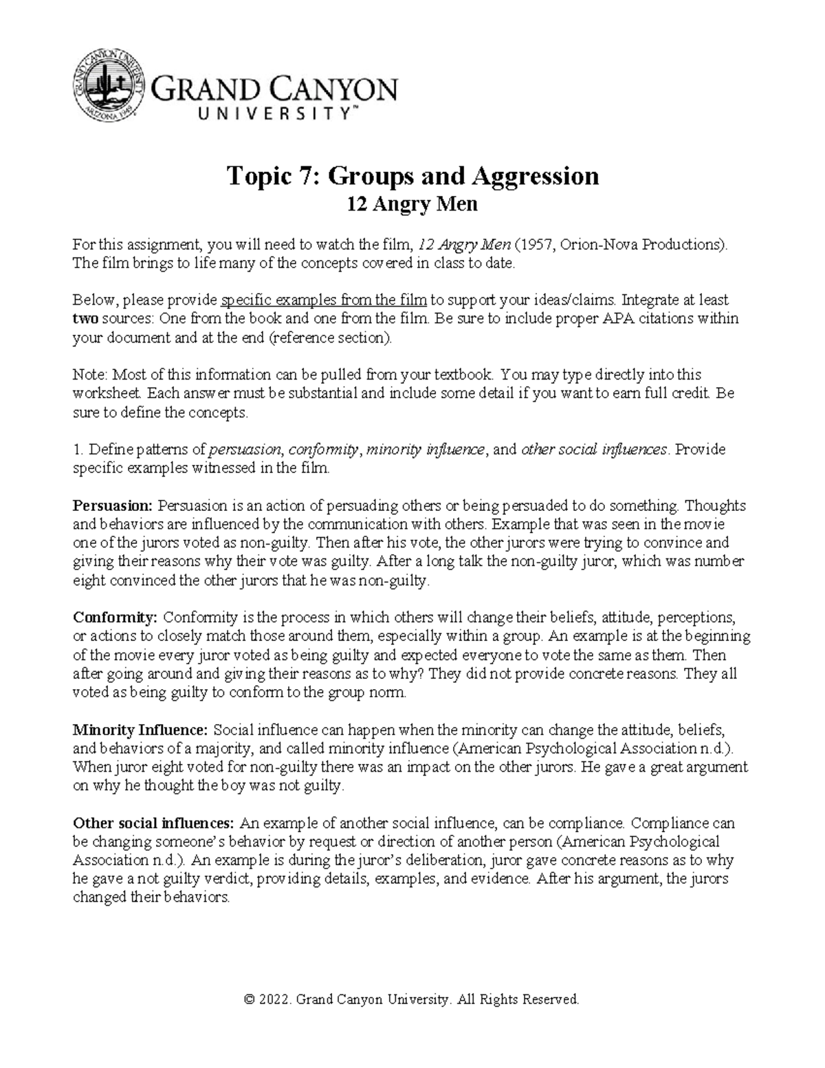 PSY362 RS T7 12Angry Men - Topic 7: Groups and Aggression 12 Angry Men ...