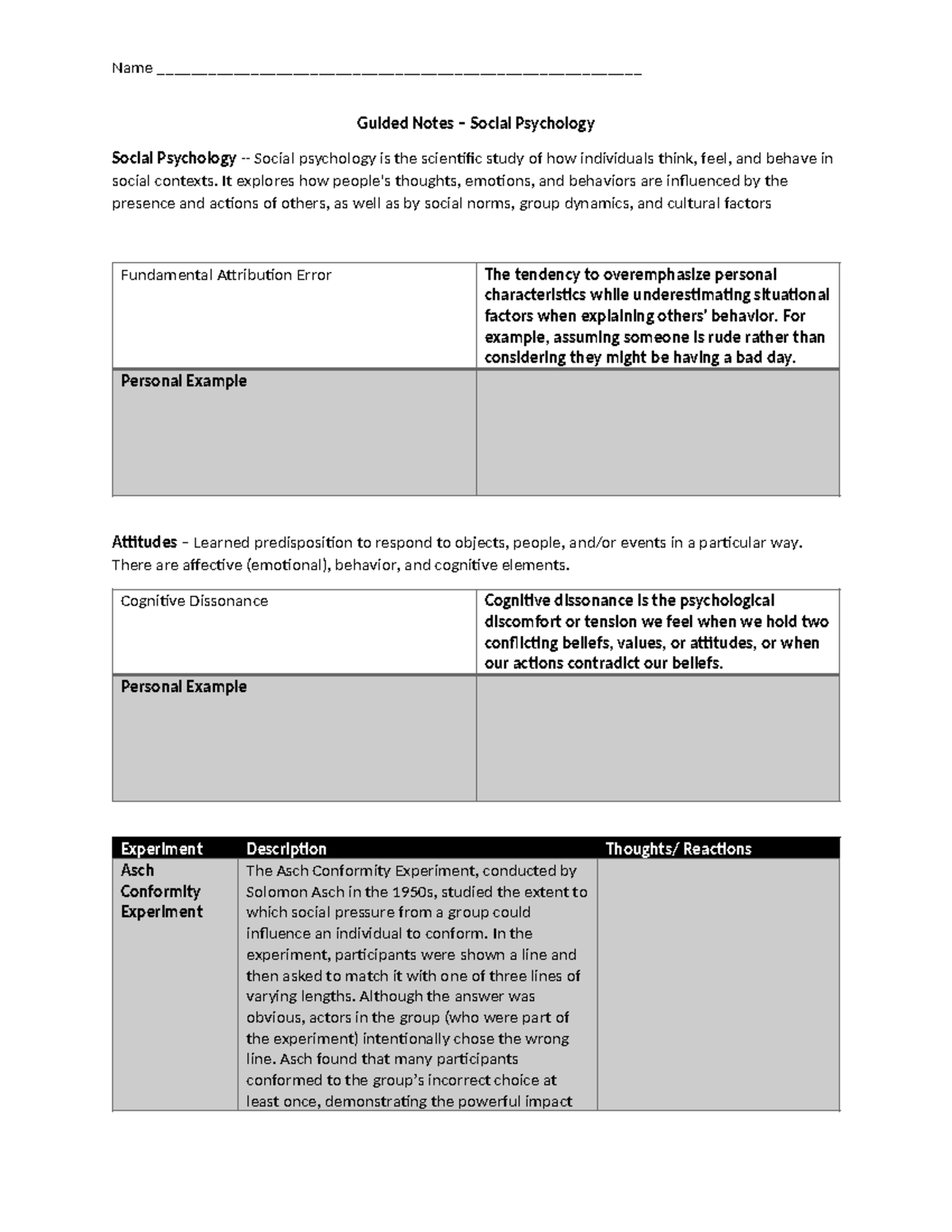 Social Psychology Guided Notes - Name