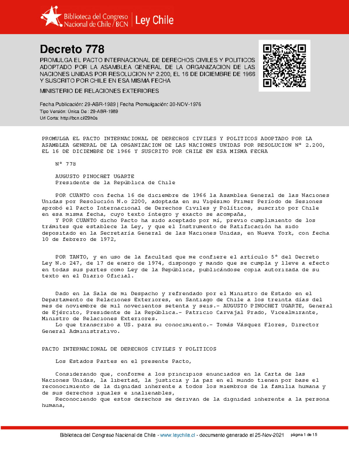 Pidcp - Tratado Internacional - Decreto 778 PROMULGA EL PACTO ...