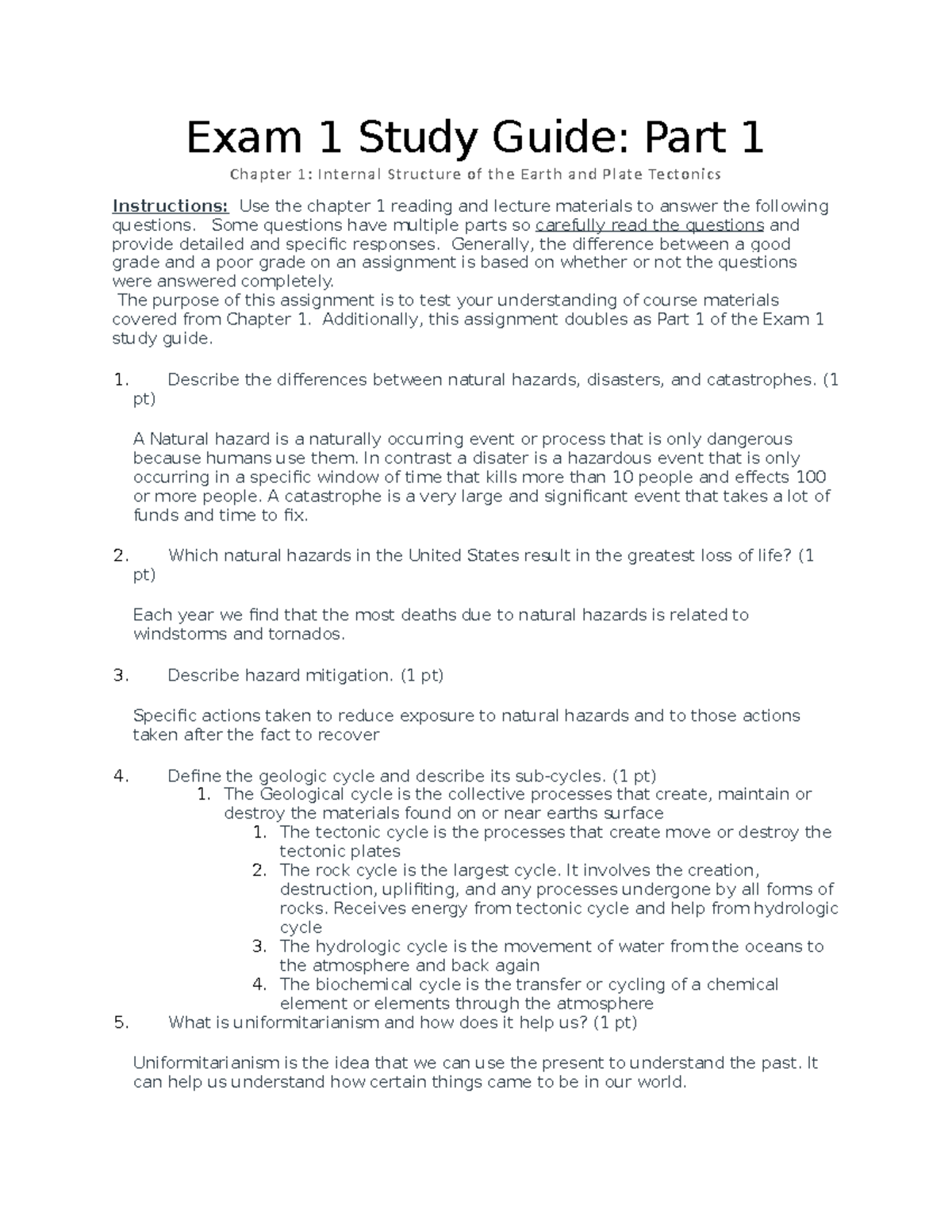 Study Guide Chapter 1 - Exam 1 Study Guide: Part 1 Chapter 1: Internal Structure of the Earth ...