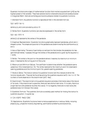 Integrated Math-2 - Notes - Quadratic functions are a type of ...