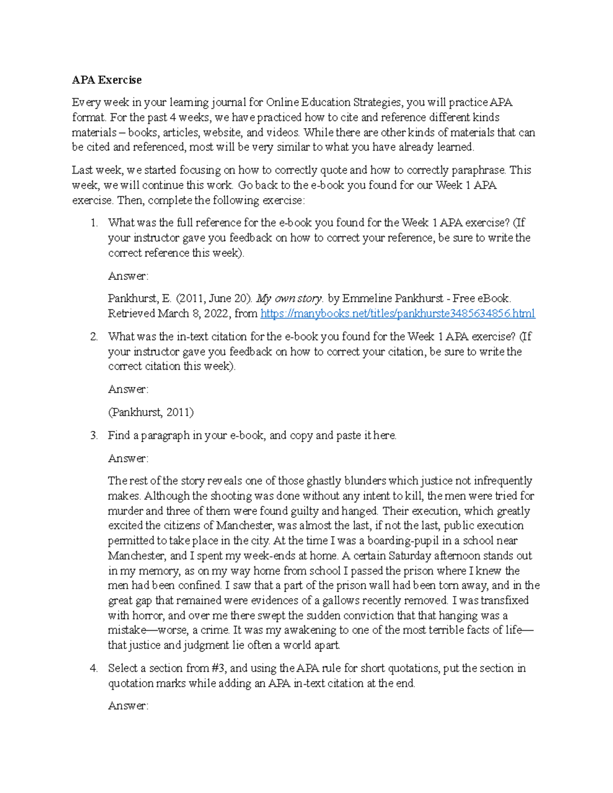 APA Exercise_ Unit 7 - APA Exercise Every week in your learning journal ...