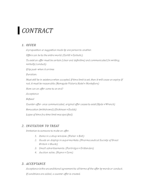 Contract Cheat Sheet 2 - IMPLIED TERMS Terms implied acts imply terms ...