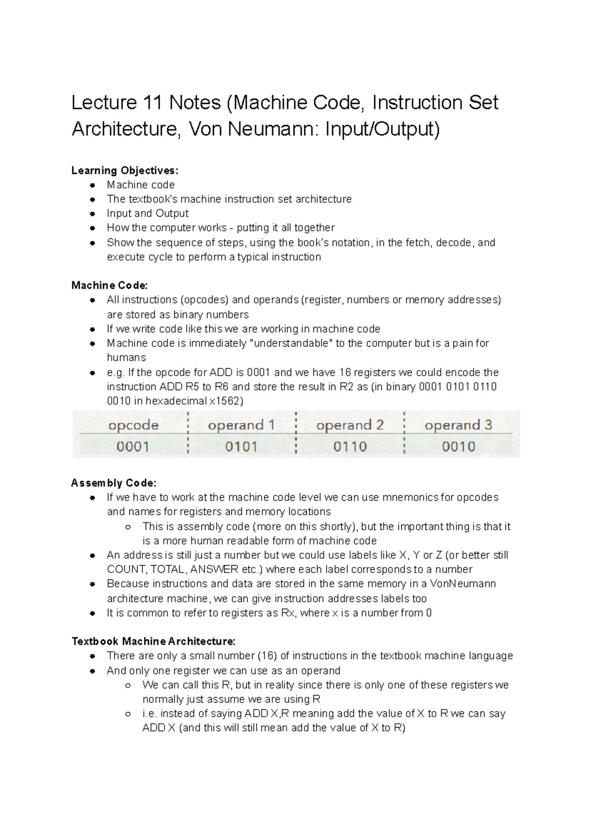 Compsci 110 Lecture 11 Notes Lecture 11 Notes Machine Code 7058
