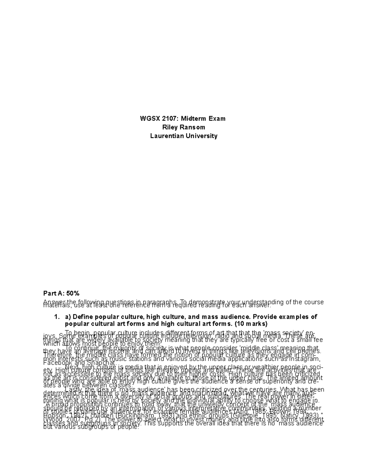 Midterm Women In Pop Culture Complete - WGSX 2107: Midterm Exam Riley ...