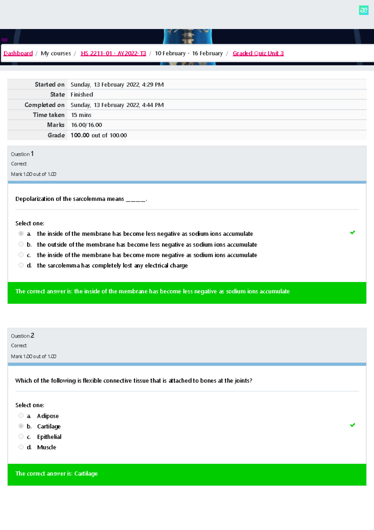 Graded Quiz Unit 3 Attempt review 100% - Started on Sunday, 13 February ...