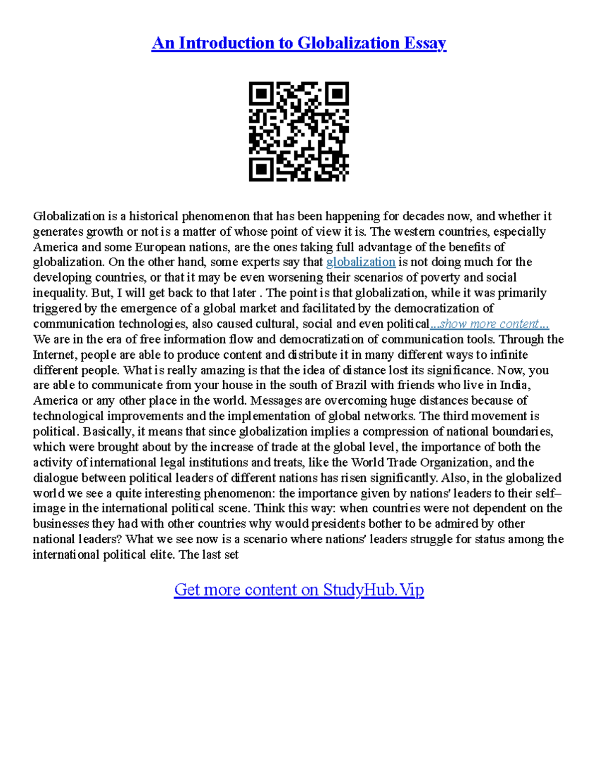 Essay Intro Paragraph - An Introduction to Globalization Essay ...
