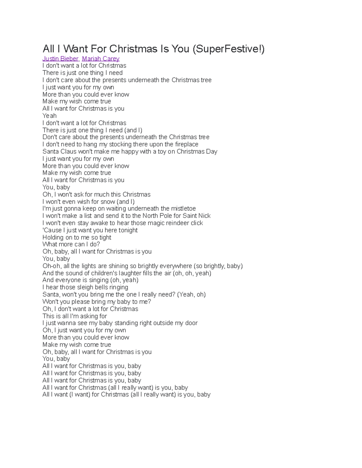 Christmas Song: ALL I WANT FOR CHRISTMAS - All I Want For Christmas Is ...