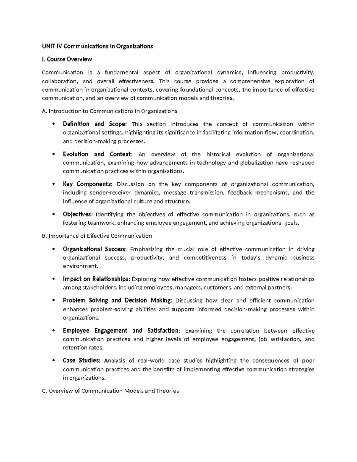 UNIT-IV-HBO - notes in HBO - UNIT IV Communications in Organizations I ...