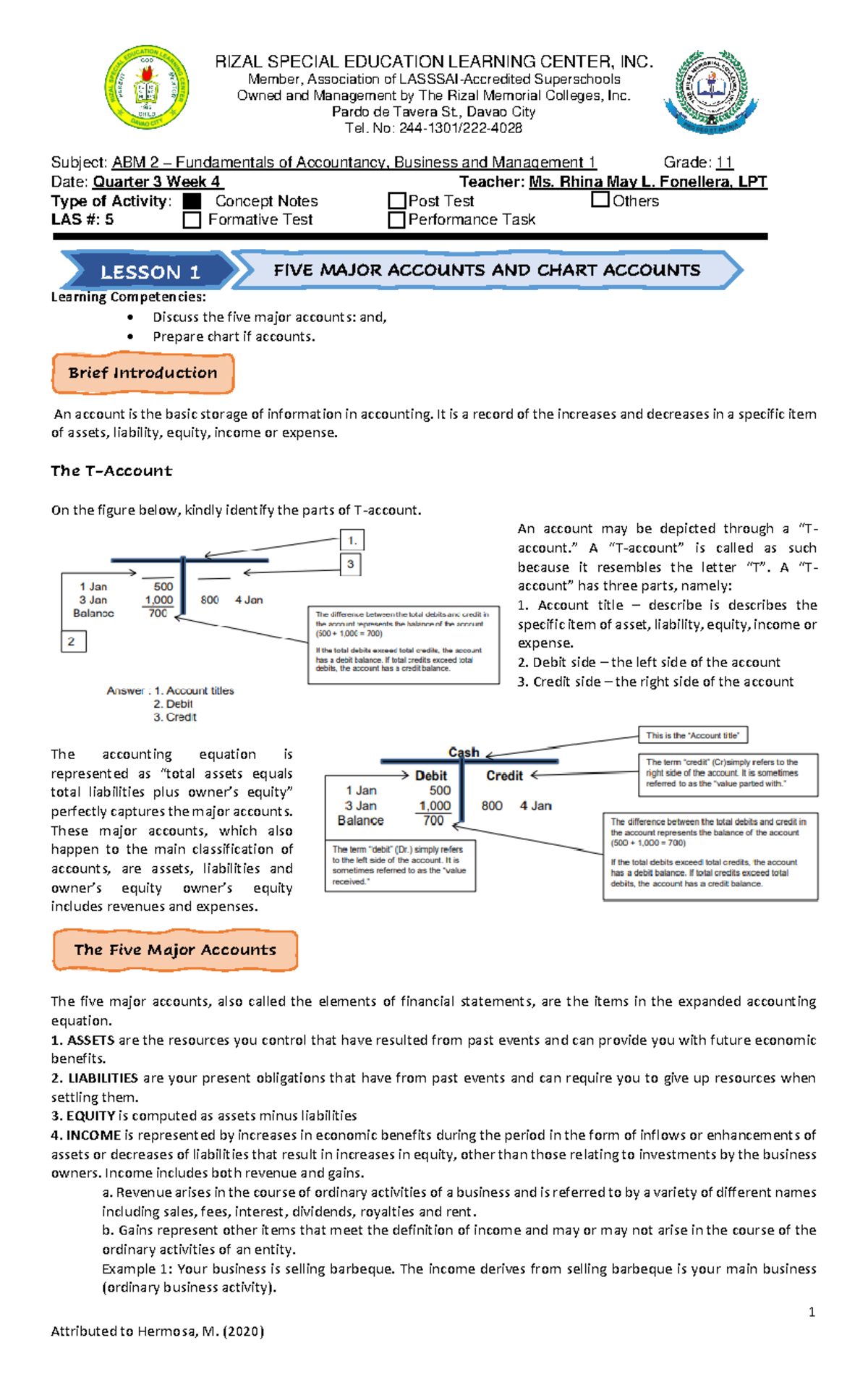 ABM 2 FABM1 Week 4 Lesson 1 - 1 RIZAL SPECIAL EDUCATION LEARNING CENTER ...