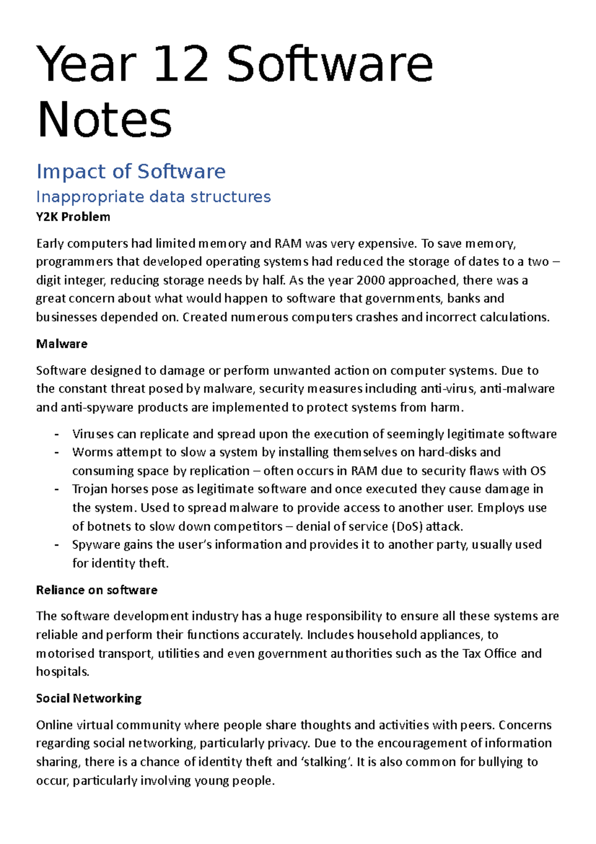 SDD HSC Full Notes - Year 12 Software Notes Impact of Software ...