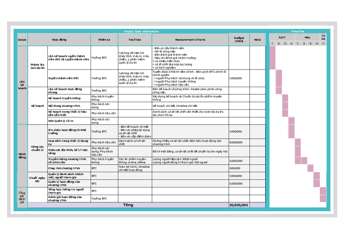 Template - 3. Action plan - Project Task Information Timelline Scope ...