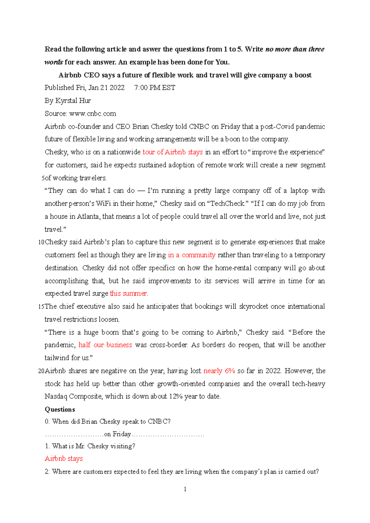 Unit 1 - Reading Task - dfgdsfsas - Read the following article and ...