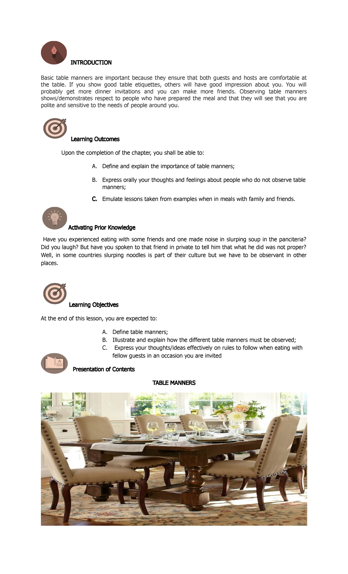 Topic 4 Table Manners Goodluck INTRODUCTION Basic Table Manners Are