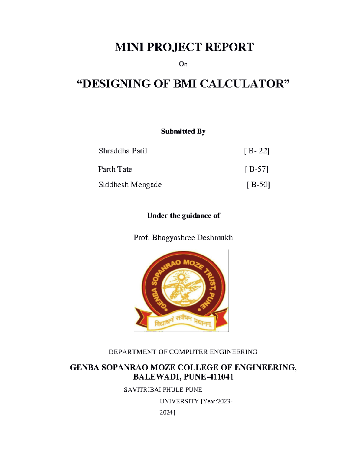 BMI Calculator A Mini Project for Web Technology SPPU Computer ...