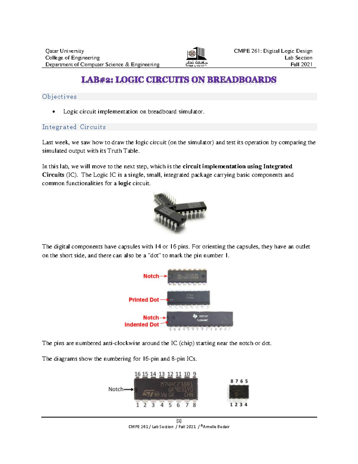 Lab#2 Logic Circuit on Breadboard - [1] Qatar University College of ...