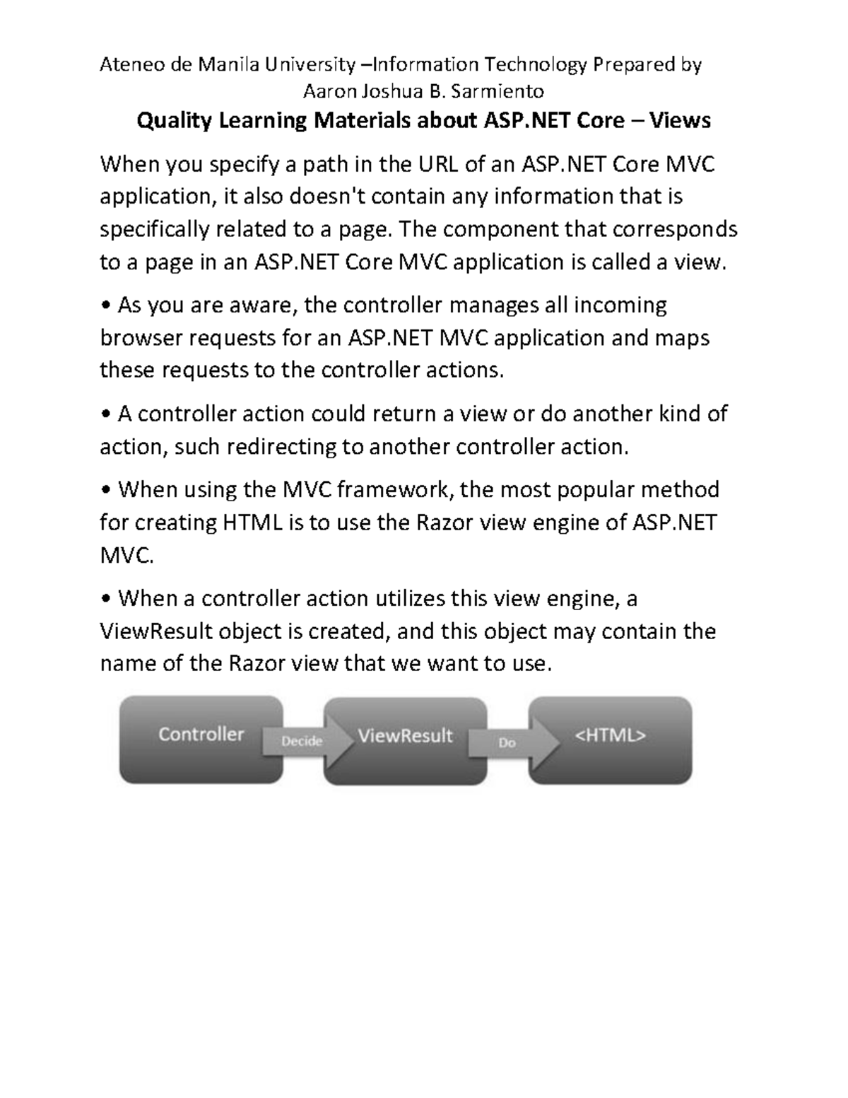 Quality Learning Materials About ASP.NET Core - Views - Aaron Joshua B. Sarmiento Quality ...