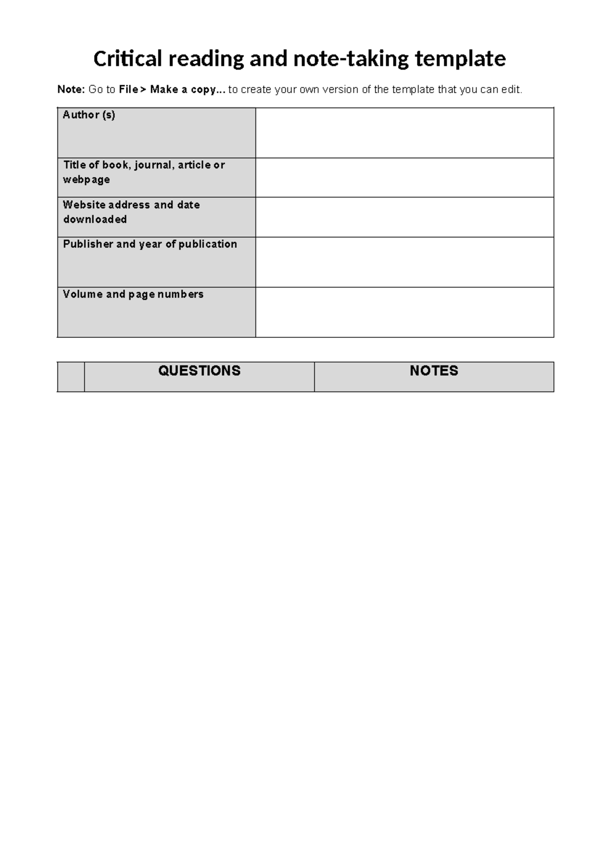 2. Critical Reading Handout - Critical reading and note-taking template ...