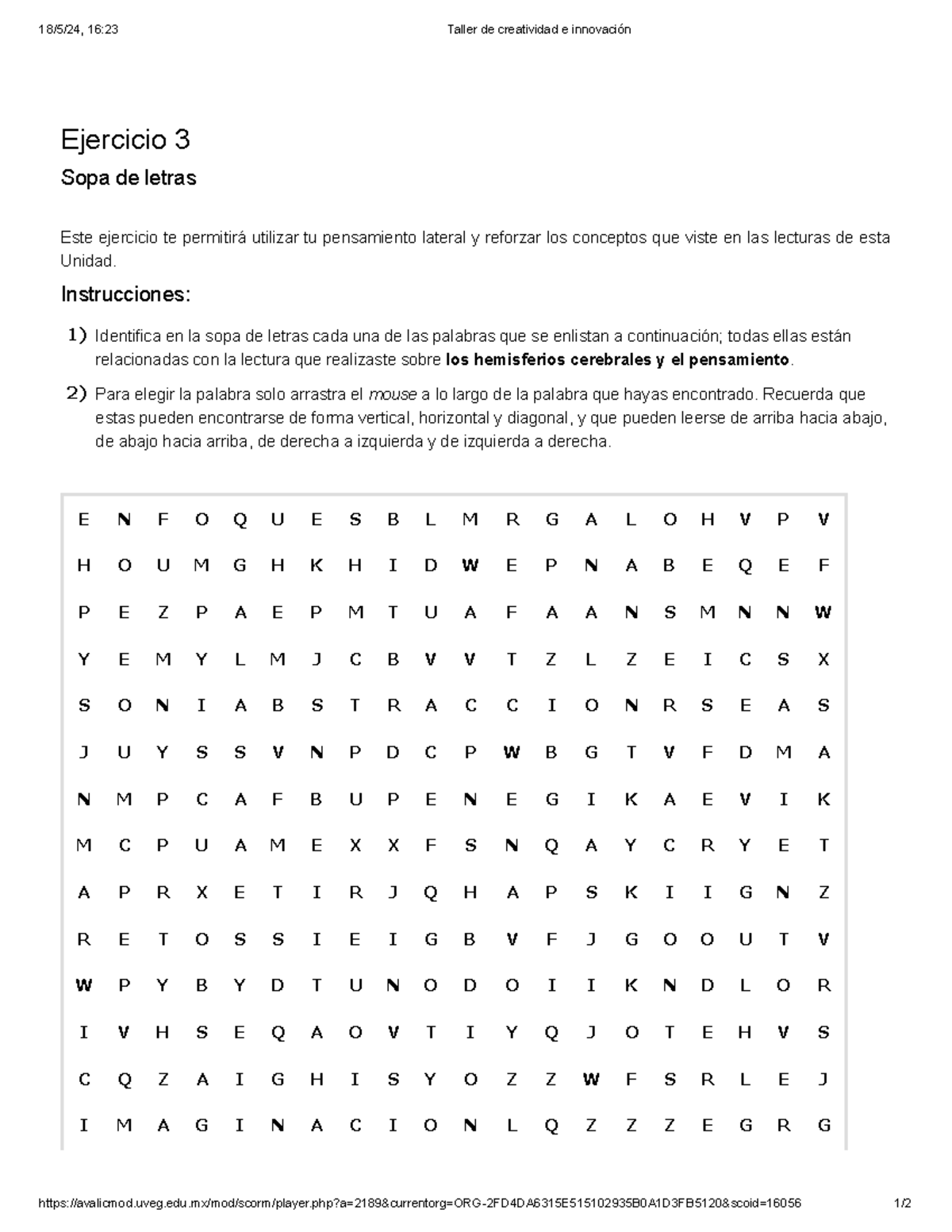 Taller de creatividad e innovación Ejercicio 3 SOPA DE Letras - E N F O Q U E S B L M R G A L O ...