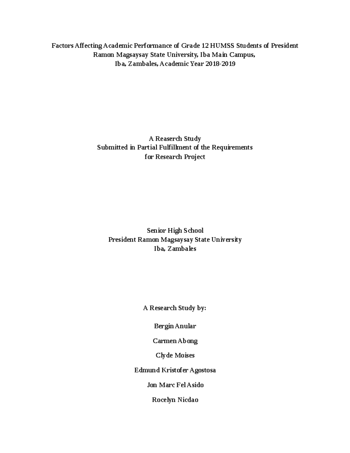 Grade 12 Thesis None Factors Affecting Academic Performance Of 