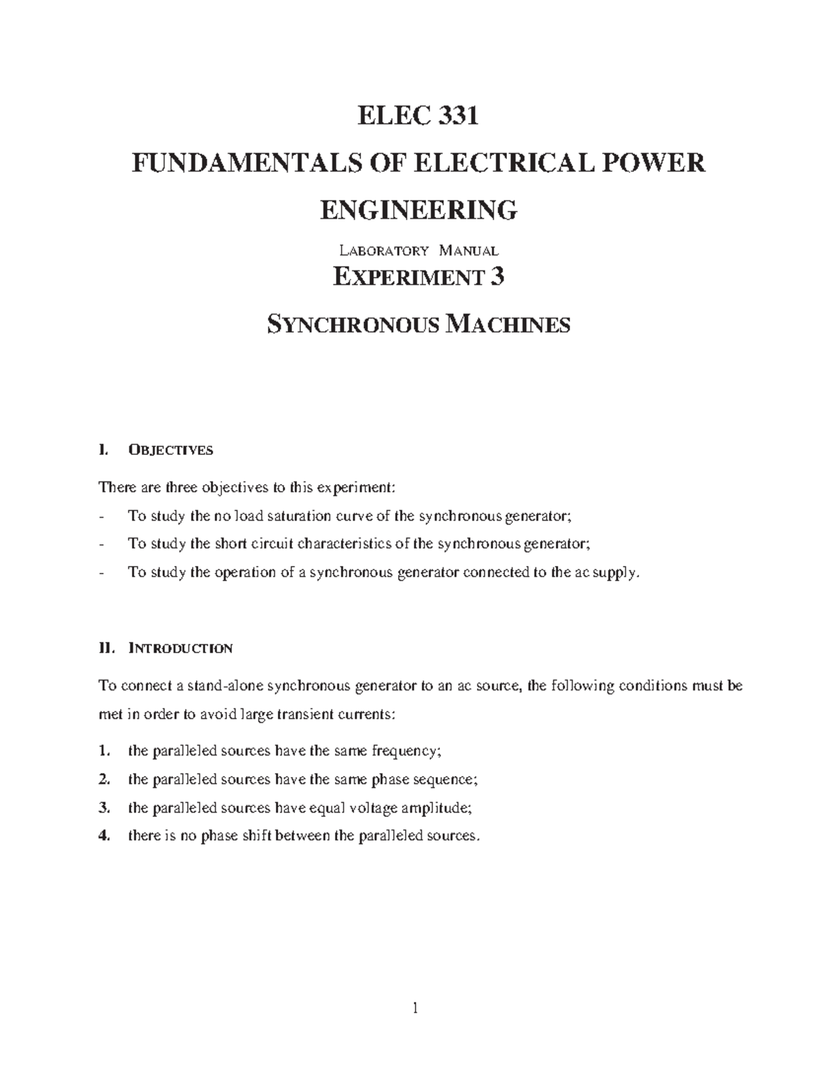 ELEC331-Lab Experiment number 3 - ELEC 331 FUNDAMENTALS OF ELECTRICAL ...