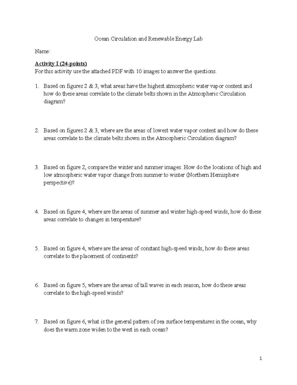 Oceanic And Atomspheric Circulation Lab Activity F22 - Ocean ...