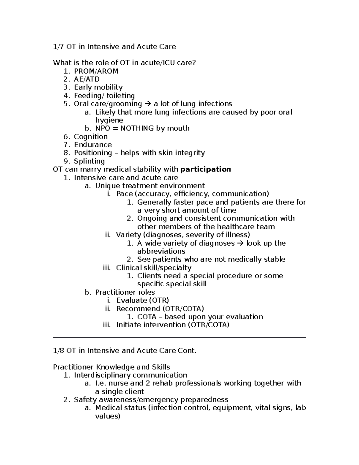 OT in intensive and acute care - 1/7 OT in Intensive and Acute Care ...