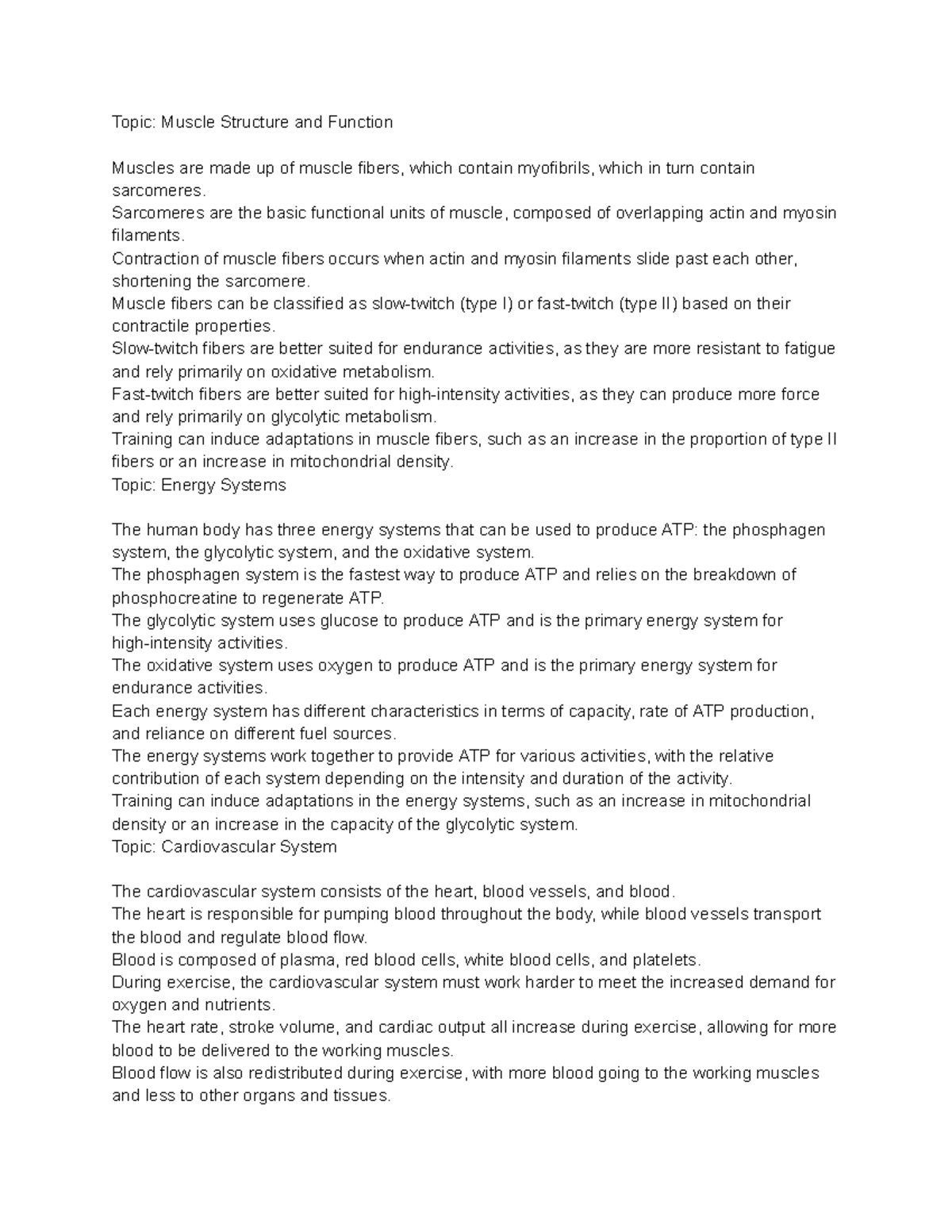 Topic Muscle Structure and Function - Topic: Muscle Structure and ...