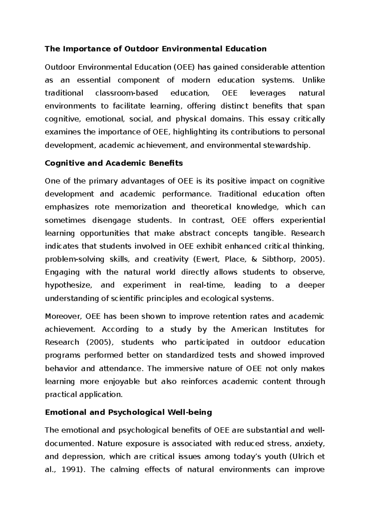 The Importance of Outdoor Environmental Education - Unlike traditional ...