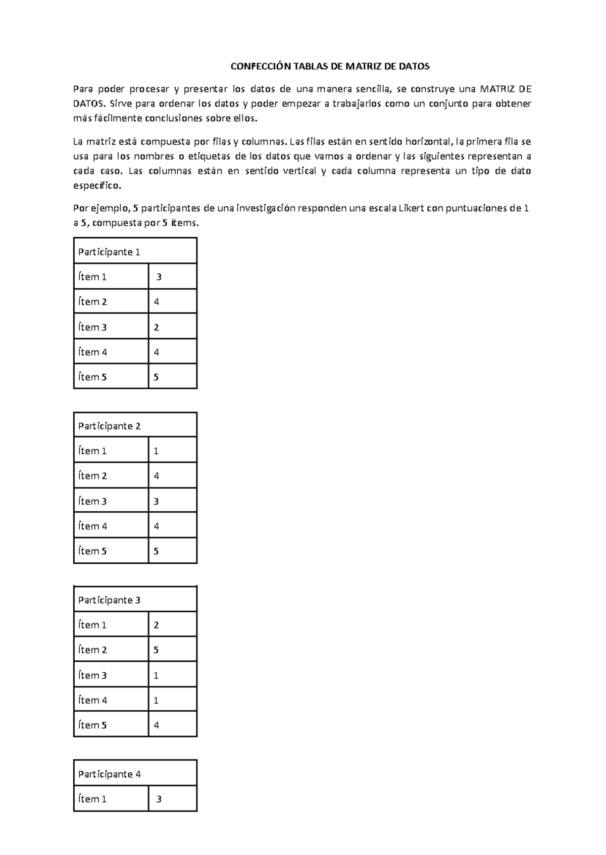 Semana 6 Estadística descriptiva - CONFECCIÓN TABLAS DE MATRIZ DE DATOS Para poder procesar y ...