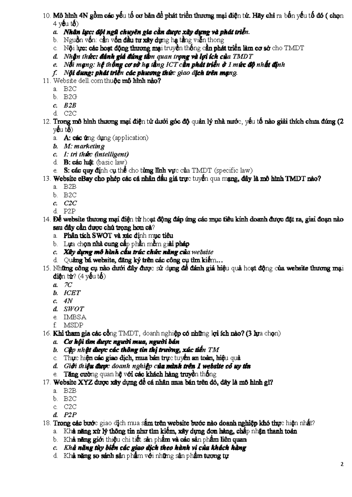 TMDT - cau hoi mới- TN- Cuối kì - 10. u t n t ra b n y u t n 4 y u t ) a. n. b. Ngu n v n: c n v ...