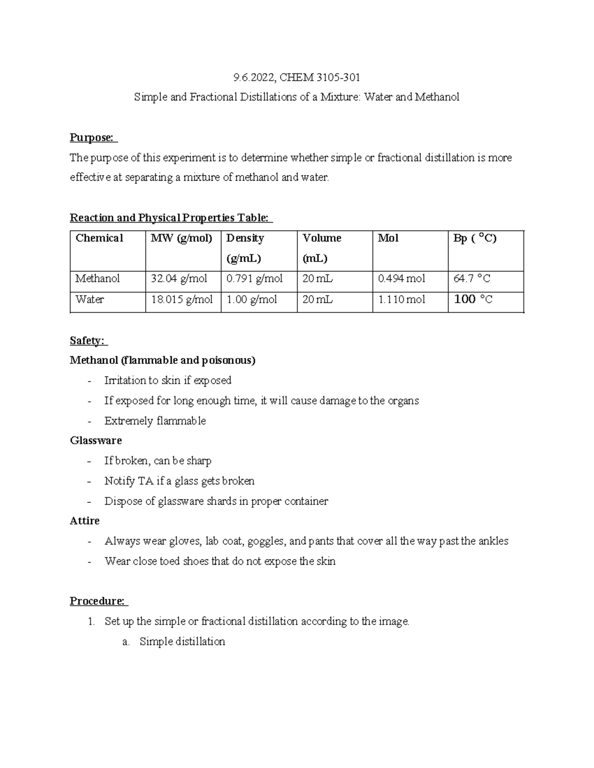 Distillation Of Methanol And Water Lab Report at Jai Patrick blog