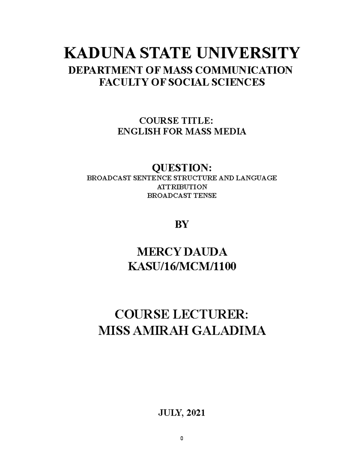 Broadcast Sentence Structure AND Language - KADUNA STATE UNIVERSITY ...