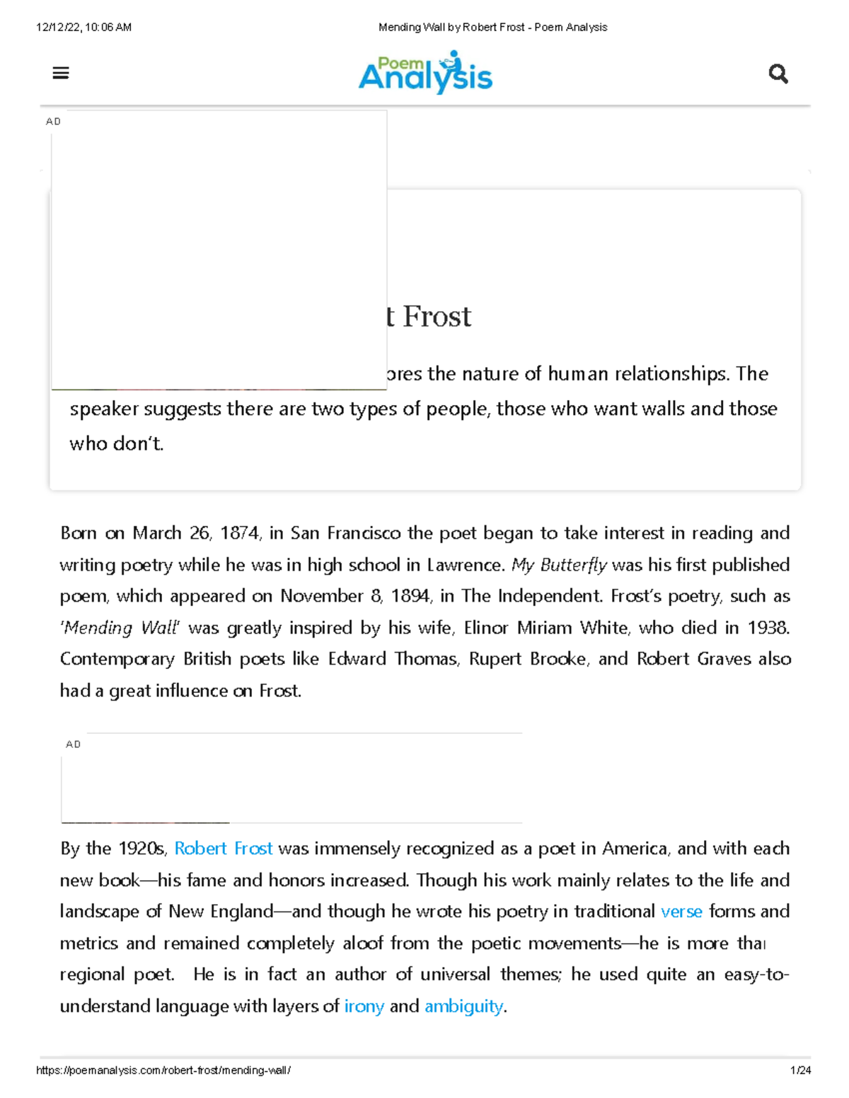 3- Mending Wall by Robert Frost - — Mending Wall by Robert Frost ...