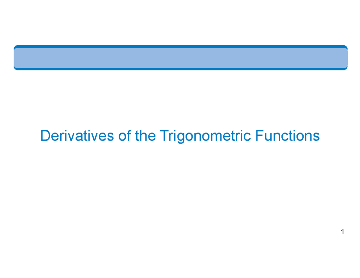 Section 3.3 Derivatives of Trig Functions - Derivatives of the ...
