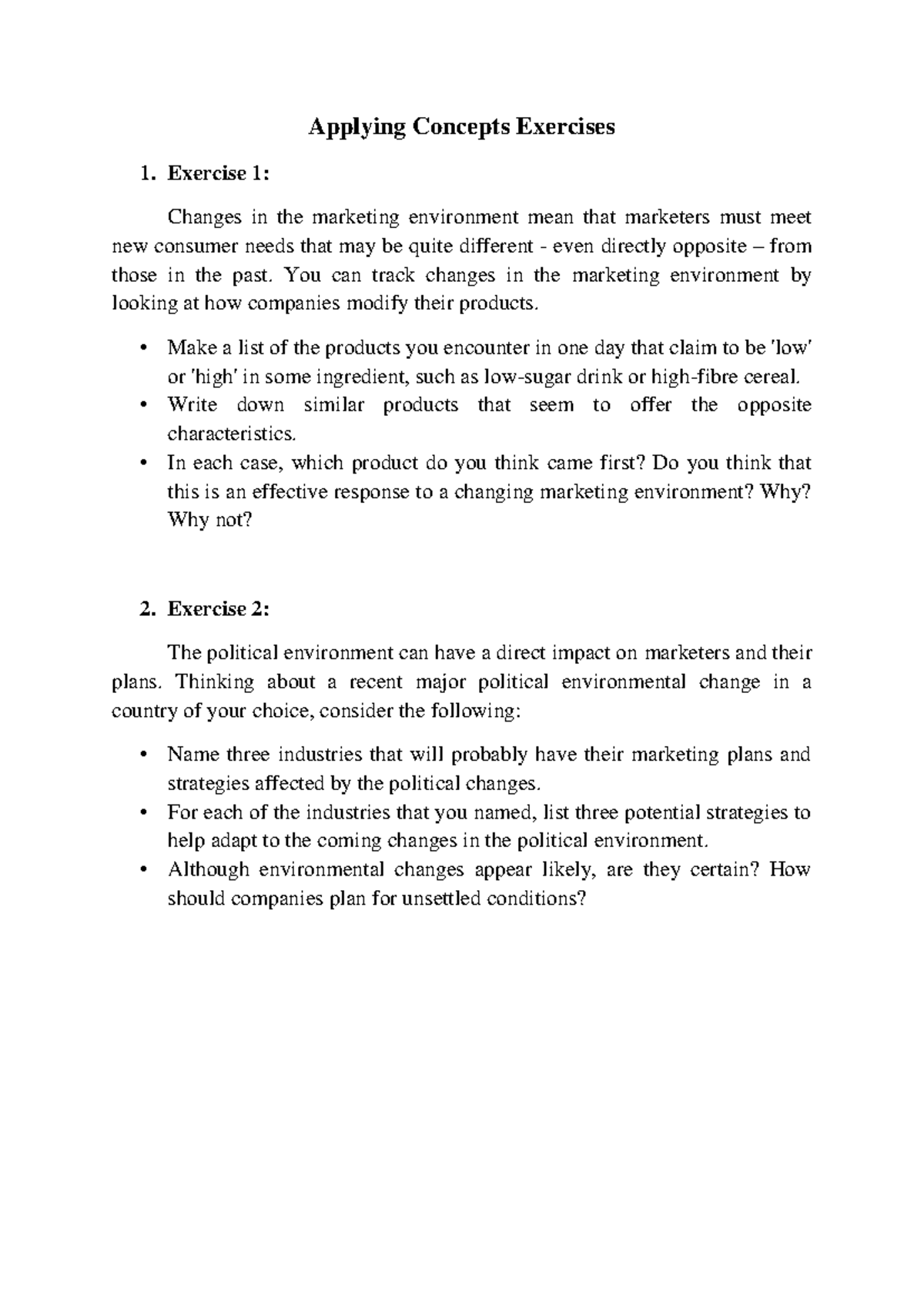 Applying Concepts Exercises Chapter 2 Applying Concepts Exercises