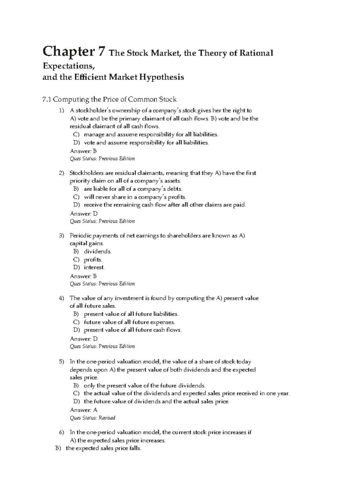 Stock Market Valuation and Pricing - Studocu