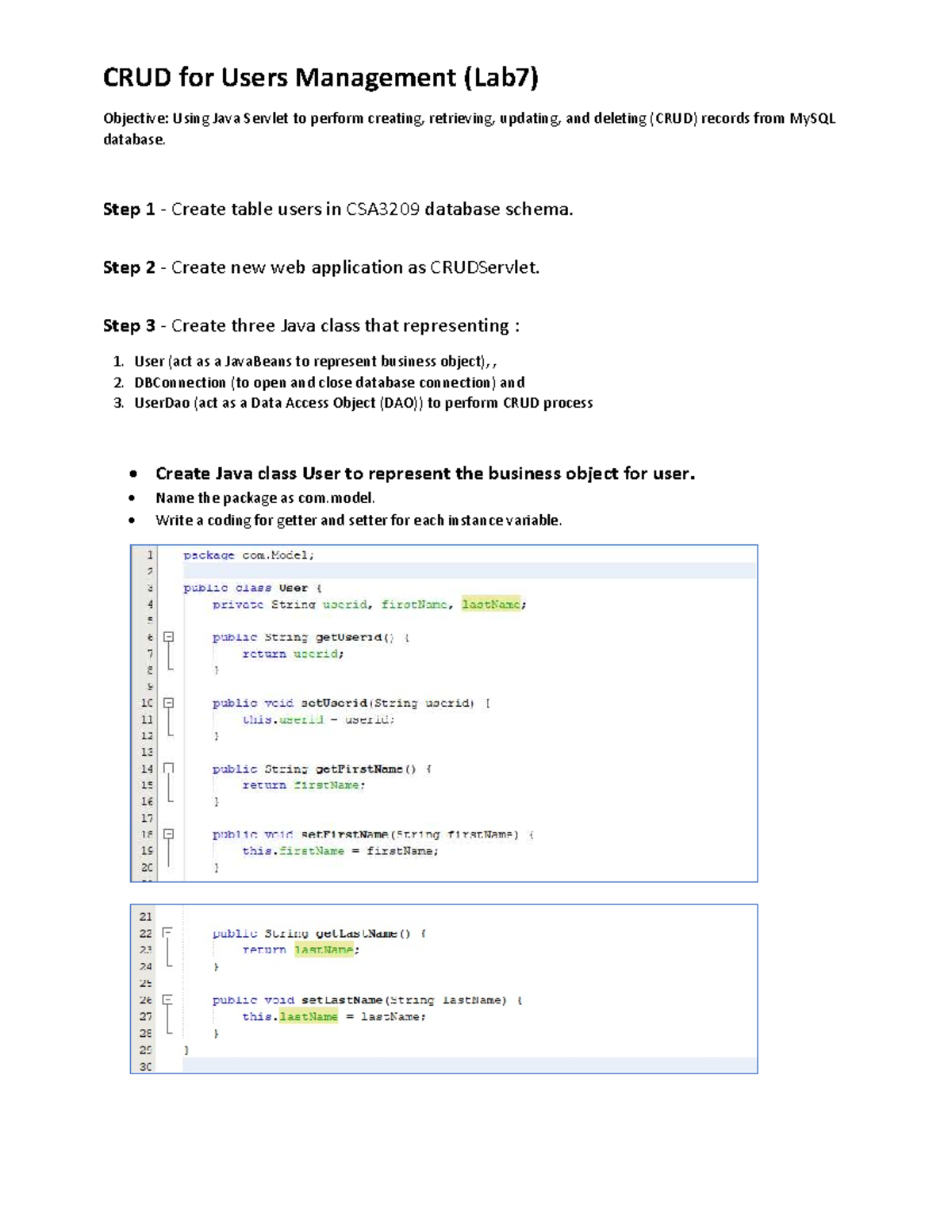 Solution of Lab - Web Programming - CRUD for Users Management (Lab7) Objective: Using Java ...