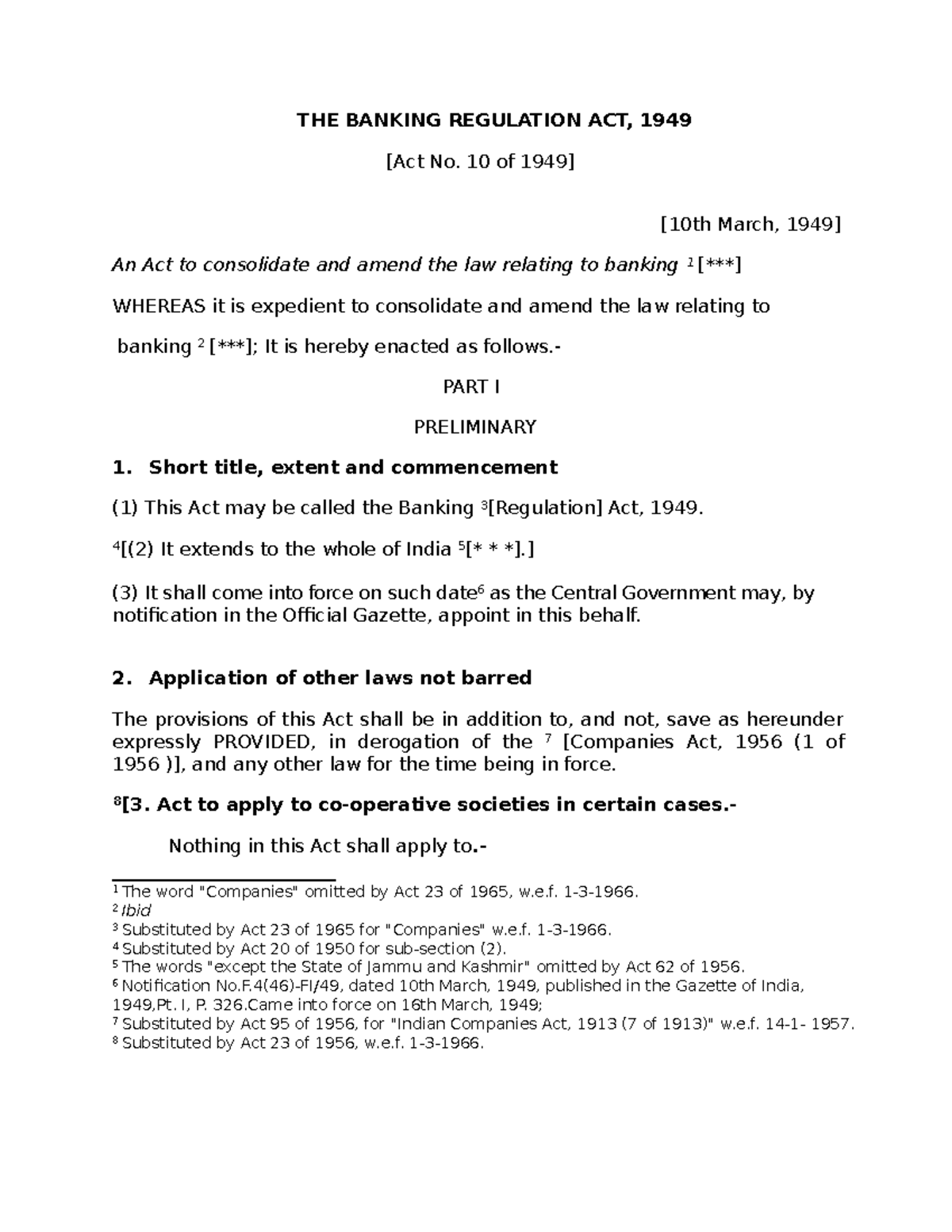 Banking Regulation - THE BANKING REGULATION ACT, 1949 [Act No. 10 of ...
