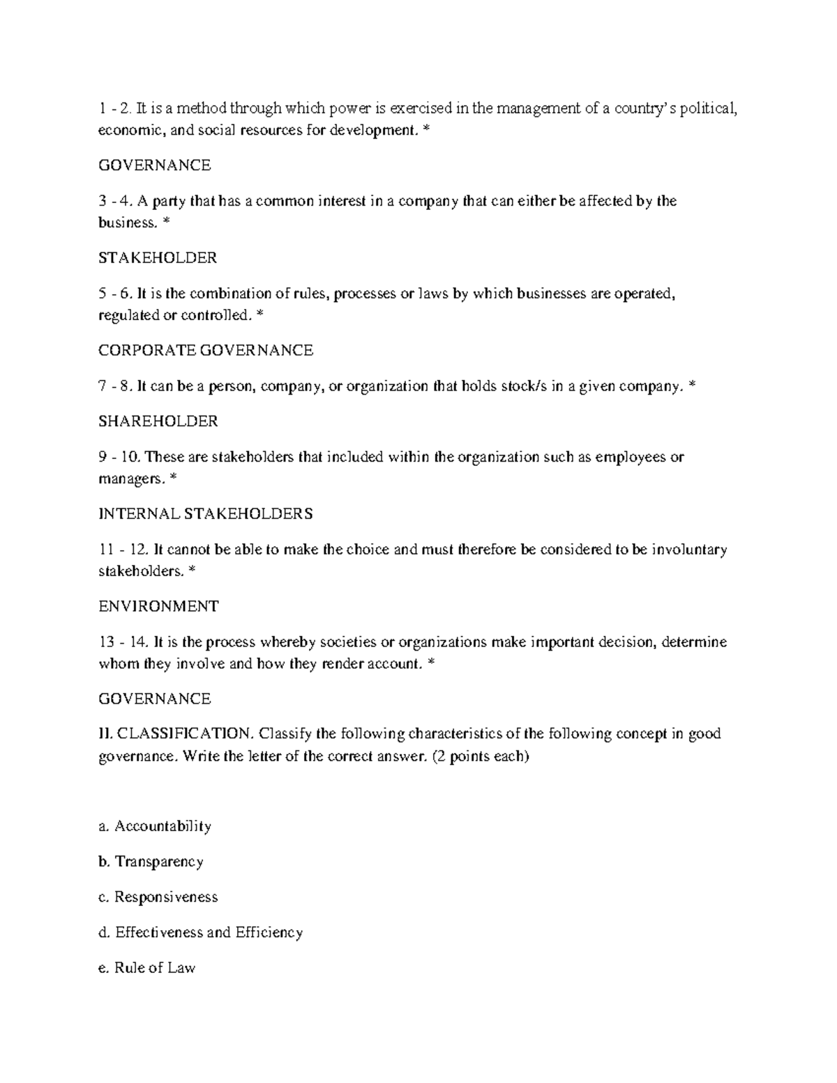 GOOD Governmance AND Social Responsibility Exam Sheet - 1 - 2. It is a ...