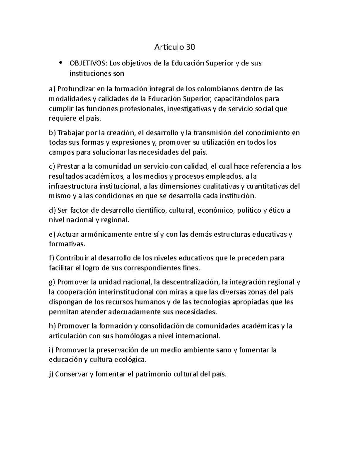 Articulo 30 - Resumen de la ley 30 - Articulo 30 OBJETIVOS: Los ...